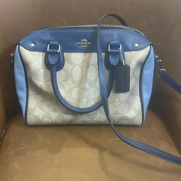 Coach | Bags | Coach Blue And Cream Satchel With Structured Design ...